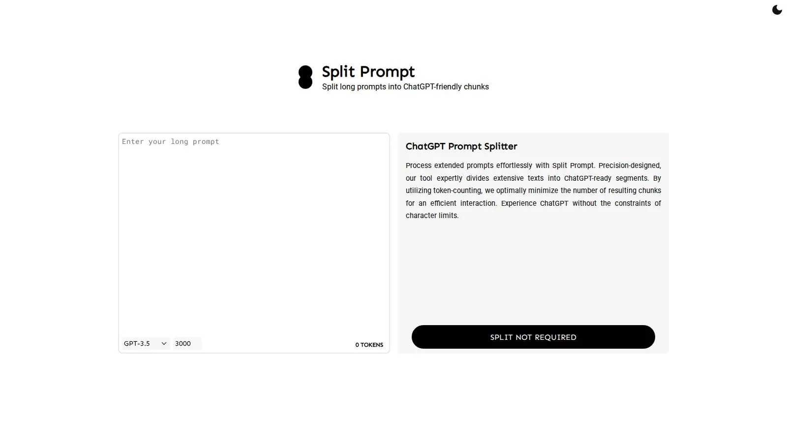 Split Prompt - ChatGPT Prompt Splitter: Content Generation AI Tool | Awesome AI Tools
