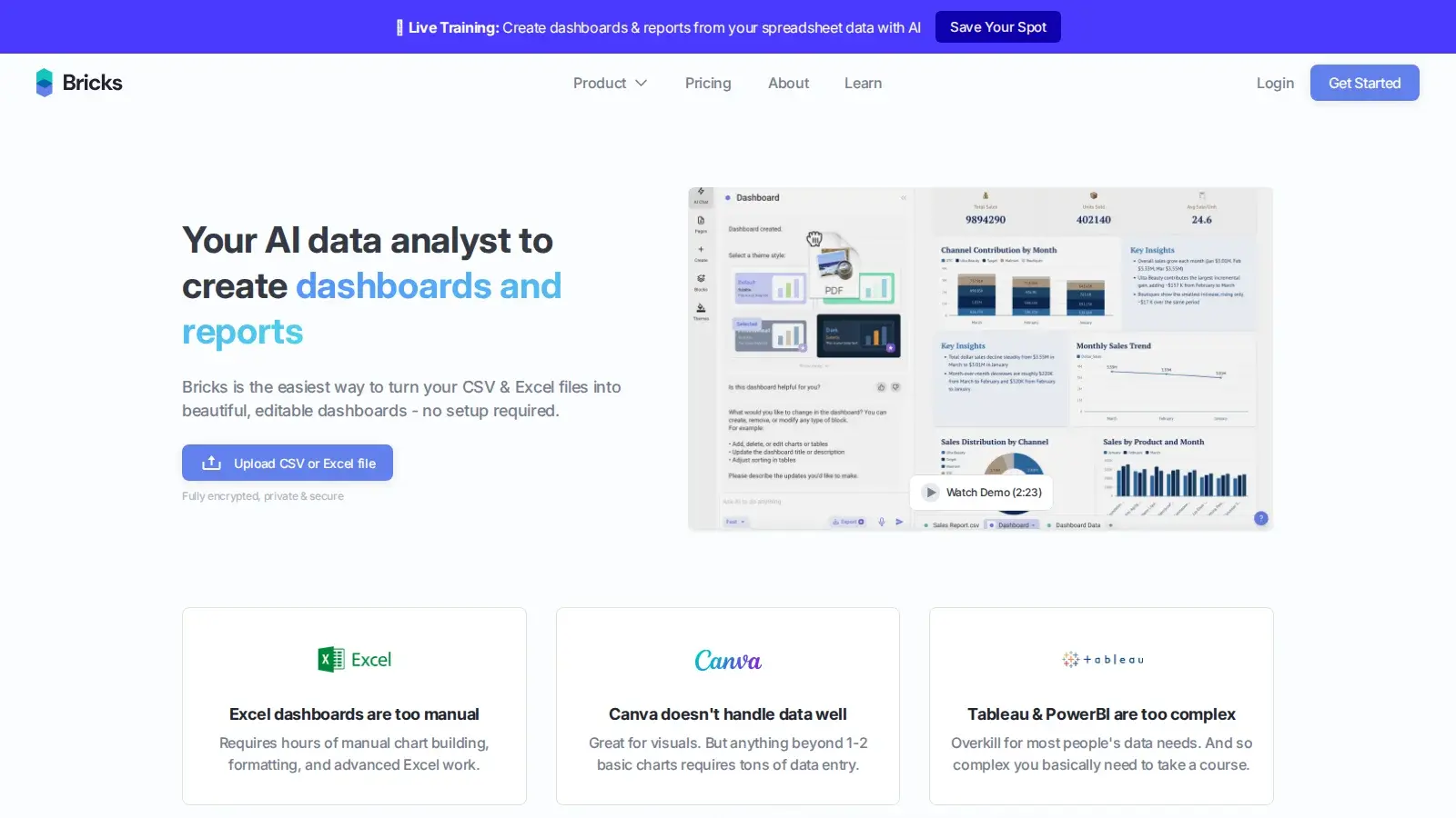 Bricks AI Dashboard Creator: Content Generation, Data Visualization AI Tool | Awesome AI Tools